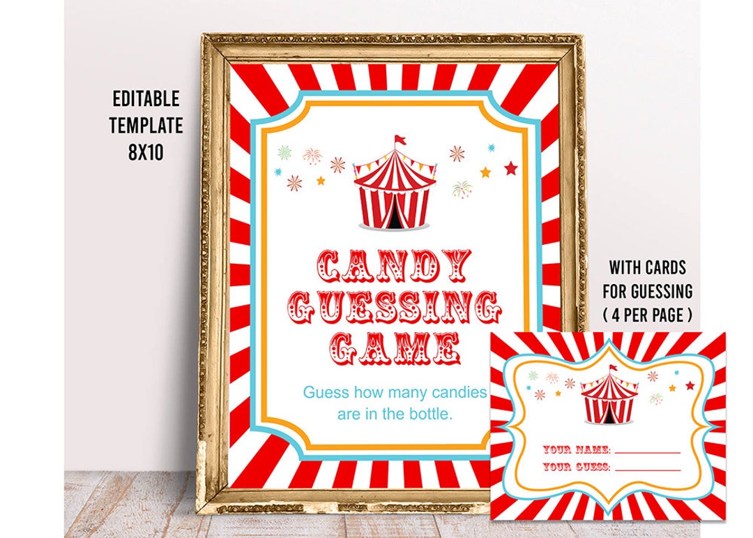 Editable Carnival Baby Shower, Candy Guessing Game, Printable Baby ...