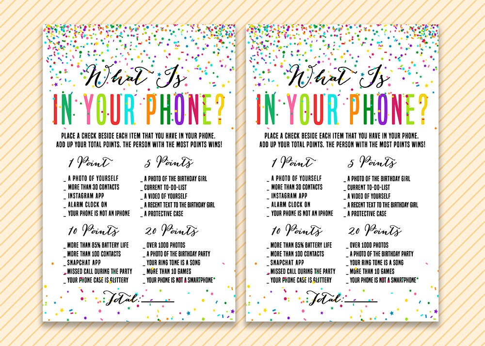 What's in Your Phone Birthday Party Game Colorful - Etsy UK