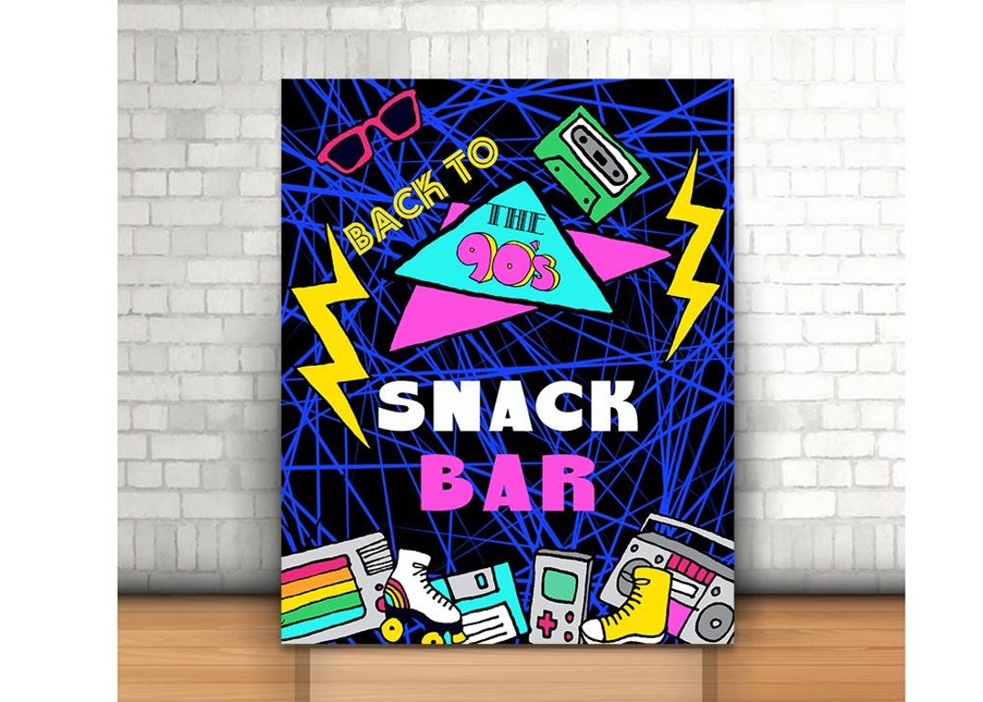 Retro Snack Bar Sign, 8x10, Printable Retro Party Sign, Back to the 90s ...