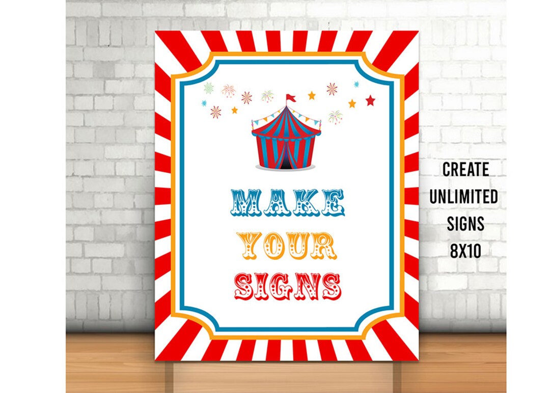 Editable Circus Party Sign, Printable, 8x10, Carnival Tent Sign, Blue ...