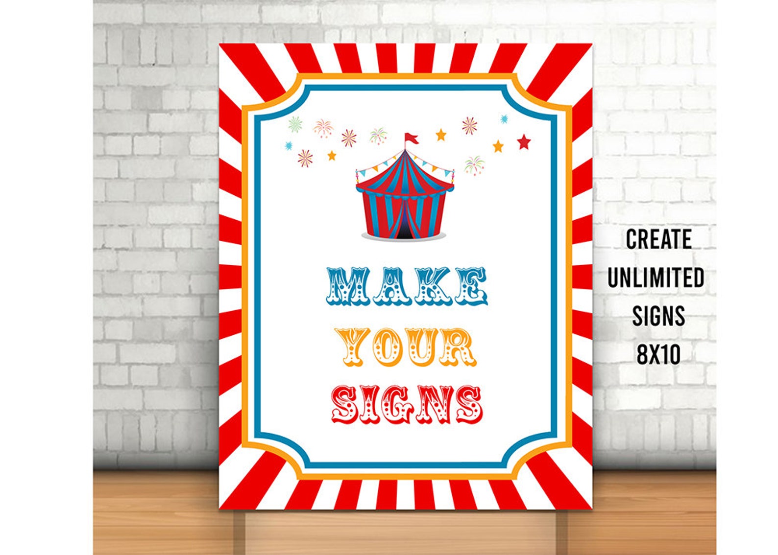 Editable Circus Party Sign, Printable, 8x10, Carnival Tent Sign, Blue ...