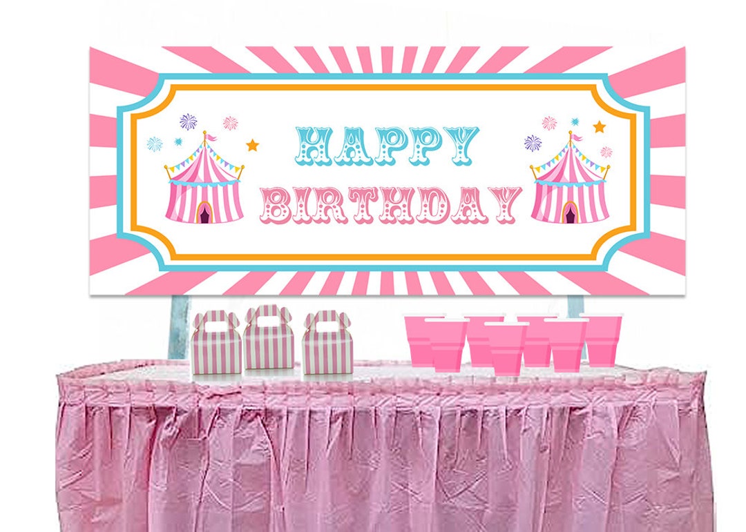 Pink Carnival Happy Birthday Poster, Printable, Pink Circus Birthday ...