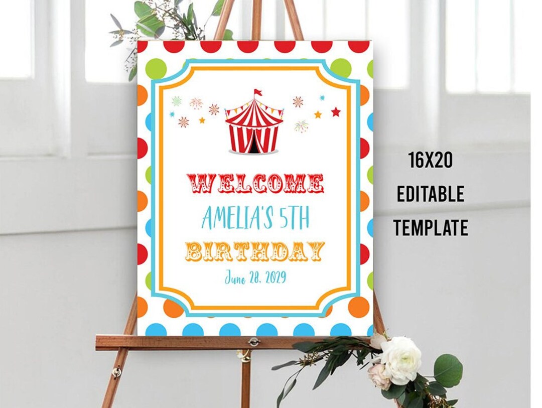 Editable Circus Birthday Welcome Sign, Printable Carnival Welcome Sign ...