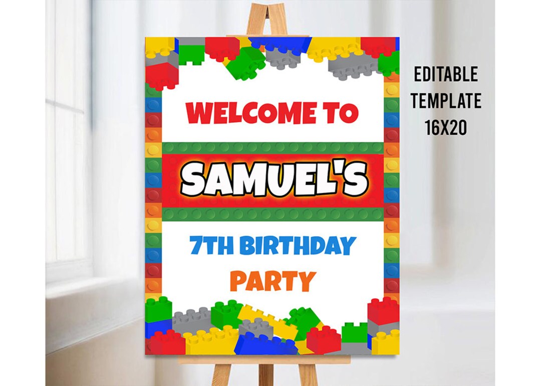 Editable Building Blocks Birthday Welcome Sign, Building Blocks Party ...