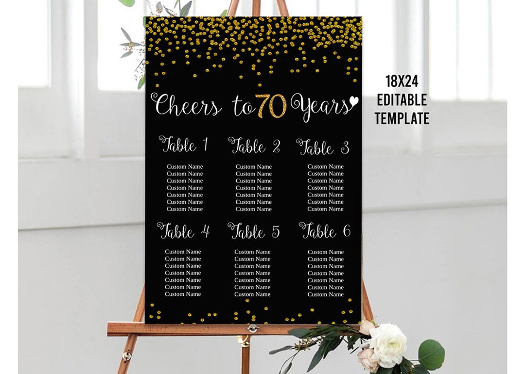 EDITABLE 70th Birthday Seating Chart Printable Gold Seating - Etsy UK
