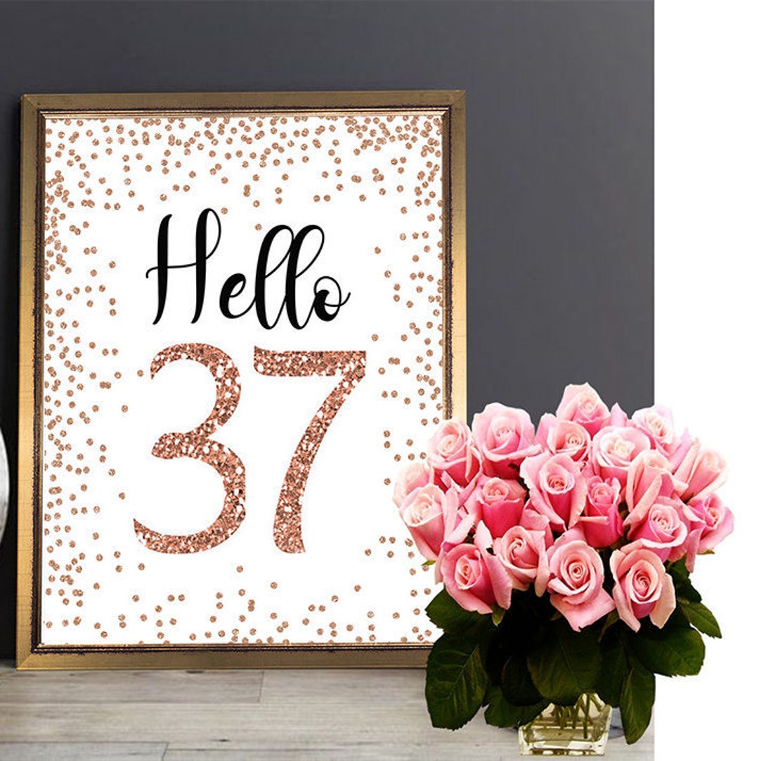 Rose Gold Hello 37 Sign, Printable, Cheers to 37 Years, 37th Birthday ...