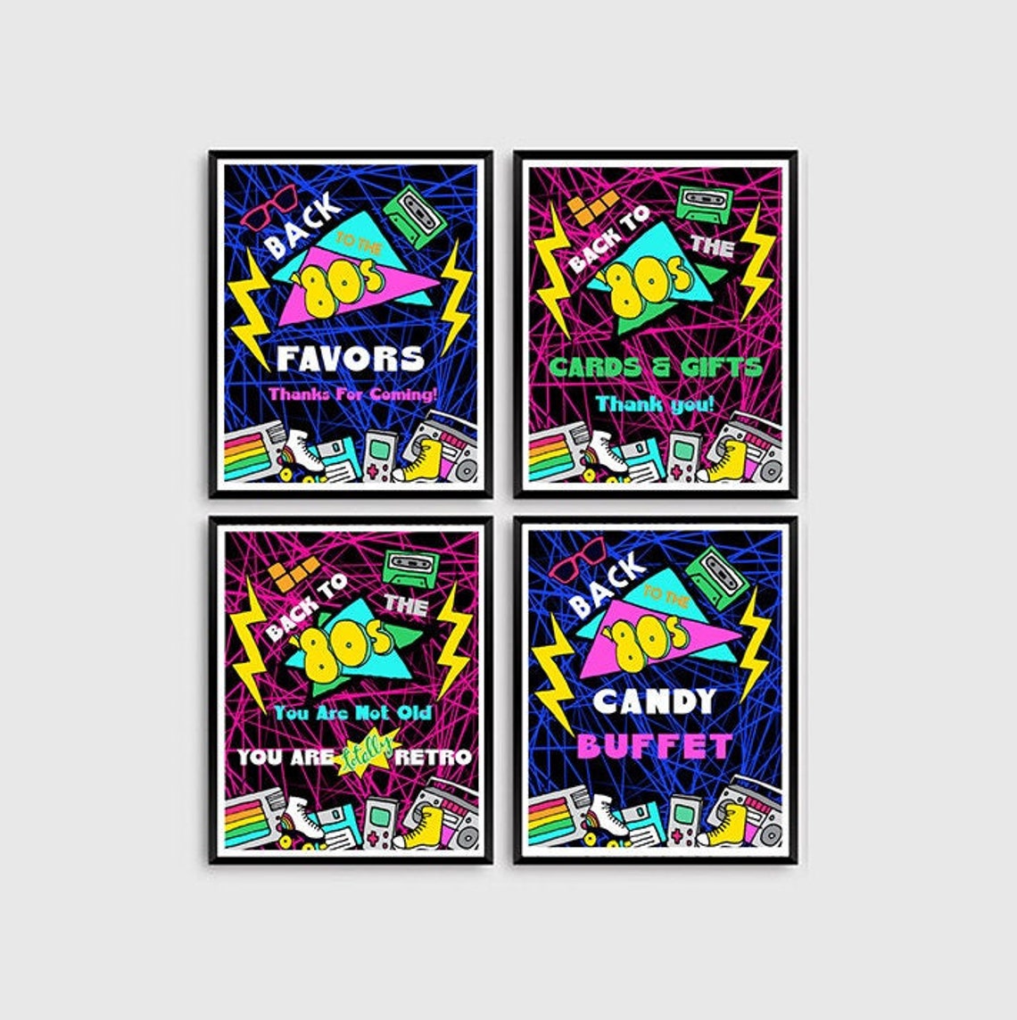 Retro Party Signs Bundle Back to the 80s 80s Themed Party - Etsy