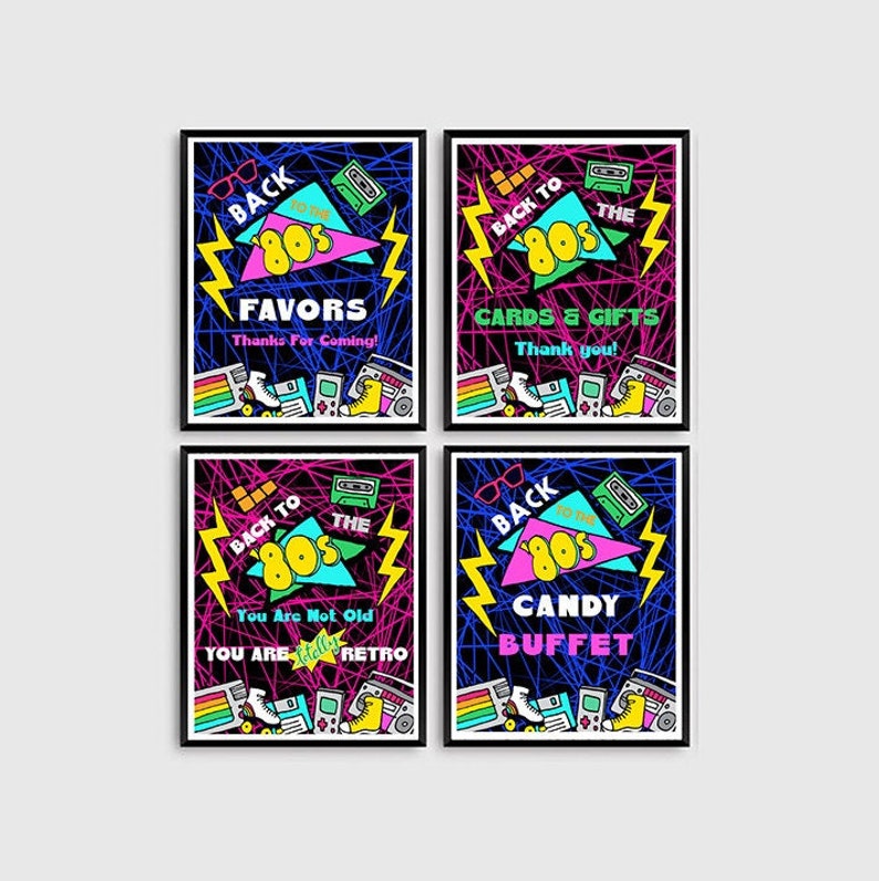 Retro Party Signs Bundle, Back to the 80s, 80s Themed Party, Retro ...