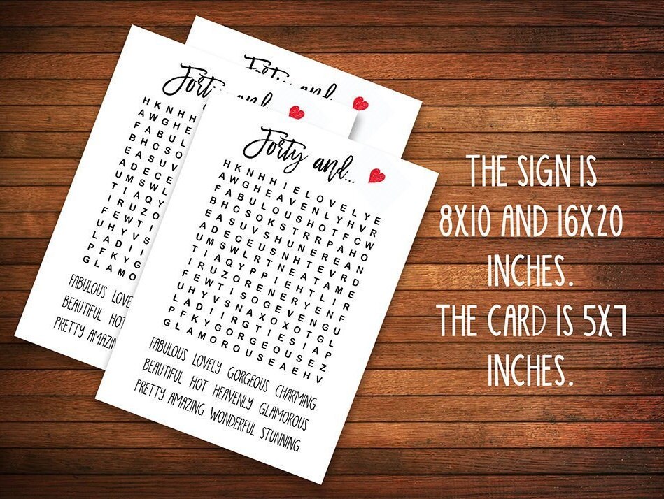 40th Birthday Word Search, 40th Birthday Decor, 40th Birthday Game ...