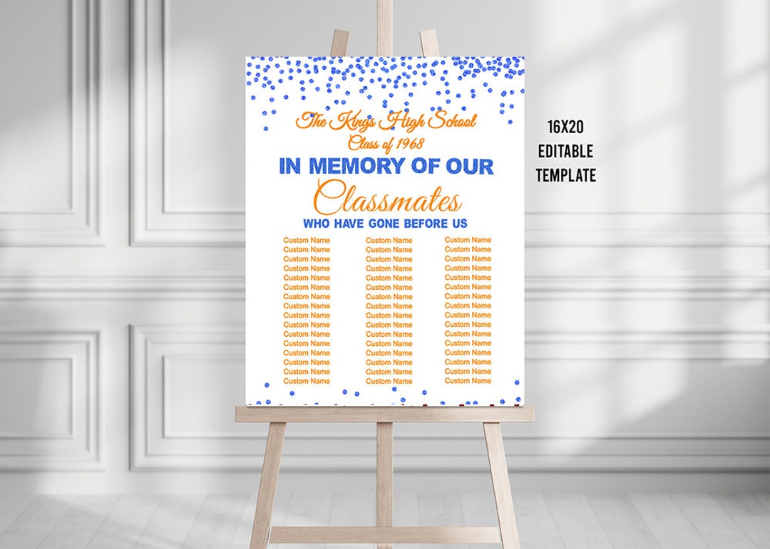 Editable in Memory Sign for Class Reunion, Reunion Memorial Classmates ...