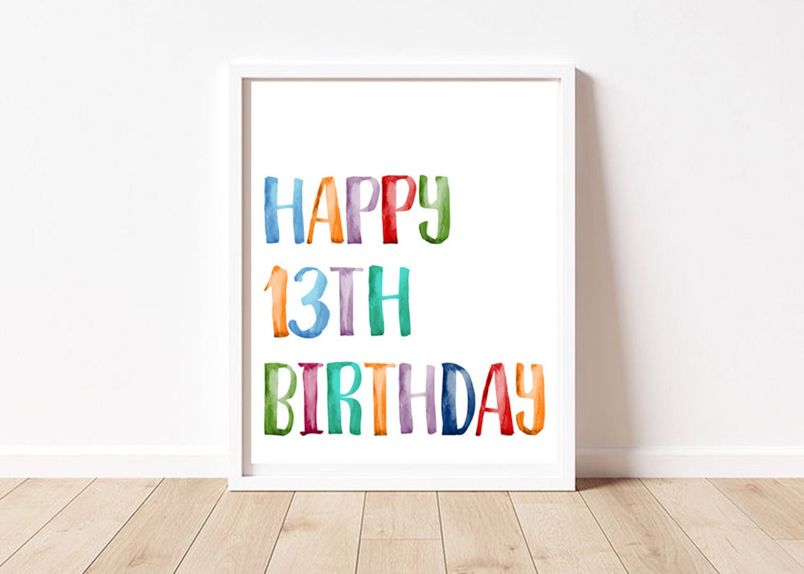 Watercolor 13th Birthday Sign, Rainbow Happy 13th Birthday Sign, Cheers ...