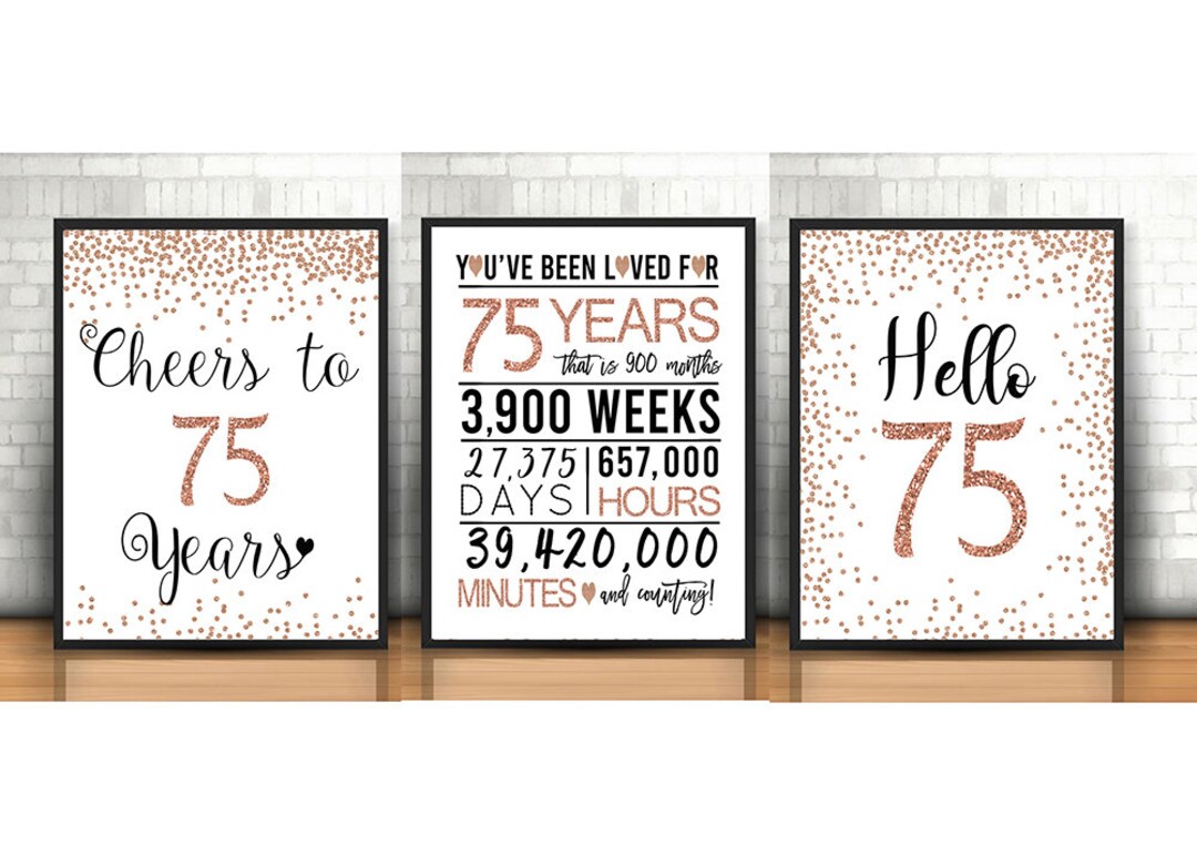 75th Birthday Decoration, 75th Birthday Signs Bundle, Cheers to 75 ...