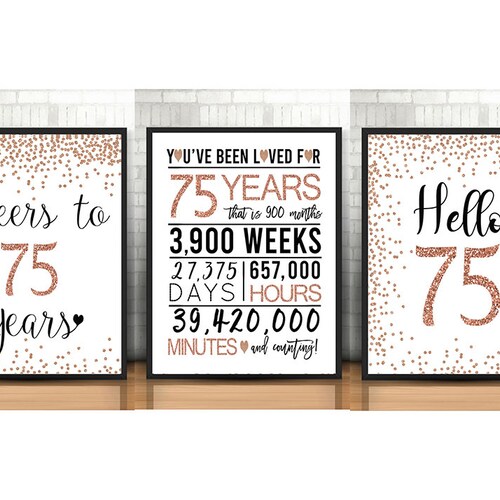 Rose Gold 75th Birthday Sign Cheers to 75 Years Happy 75th - Etsy