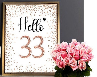 Cheers to 33 Years, 33rd Birthday Sign, 33rd Anniversary Sign, Rose ...