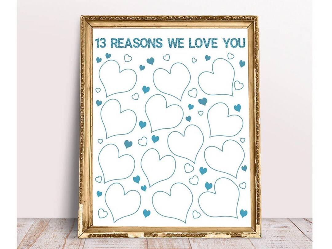 13 Reasons We Love You, 8x10, 11x14, 16x20, Birthday Gift for Him, Blue ...