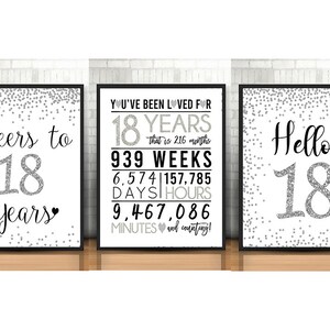 Silver 18th Birthday Signs Bundle, Cheers to 18 Years, Hello 18, Happy ...