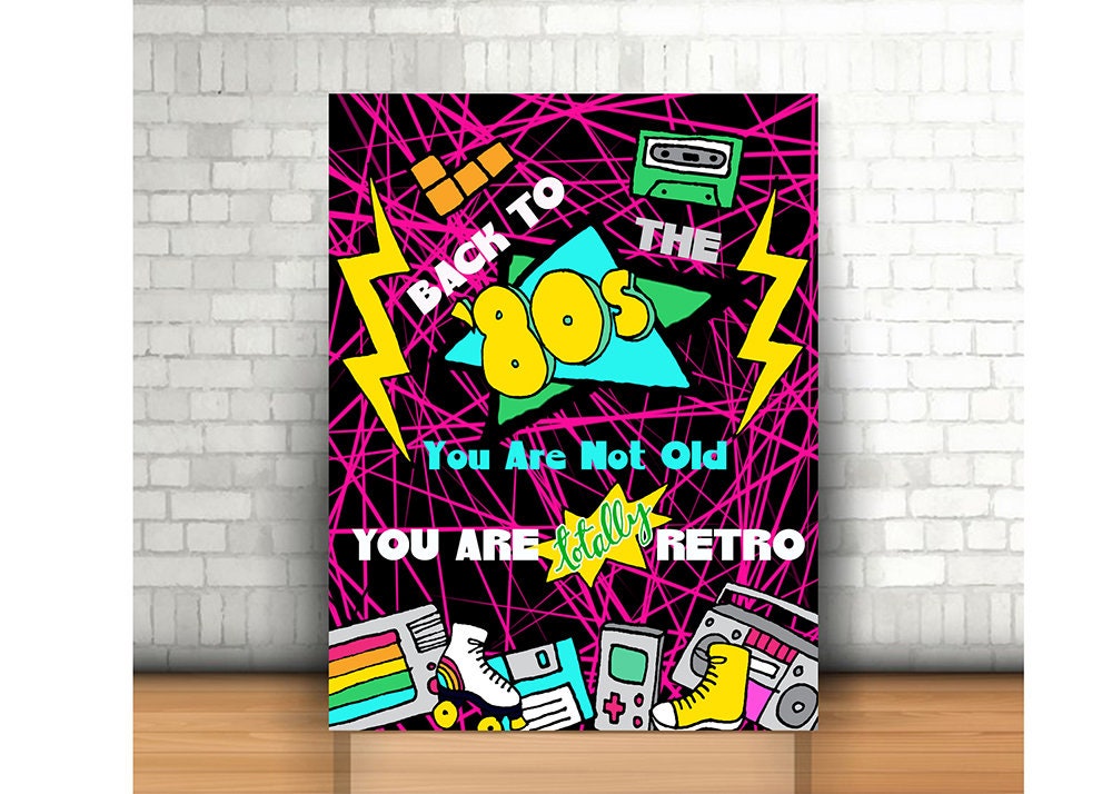 Printable Birthday Sign, Retro Party Sign, 80s Themed Party Sign, Back ...