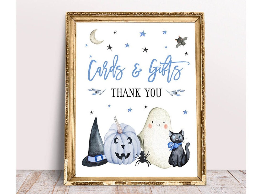Cards and Gift Sign, Blue Halloween Cards and Gifts Print, Blue ...