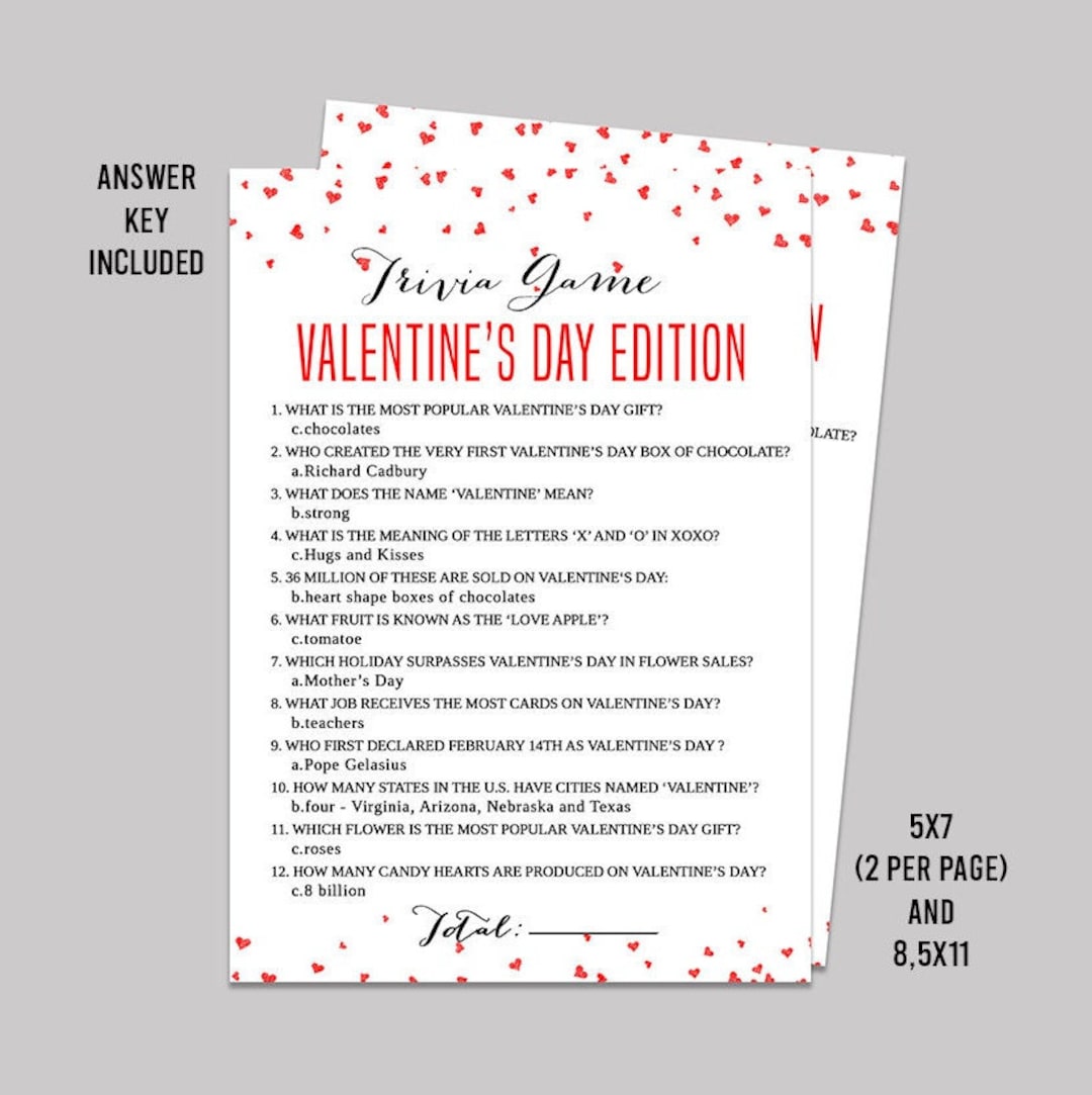 Valentines Day Trivia Game, Printable, Valentine Day Party Game for ...