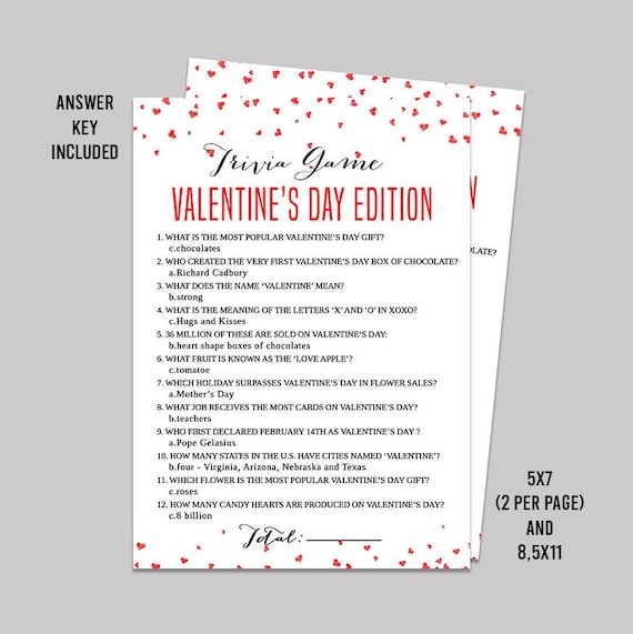 Valentines Day Game Valentines Day Trivia Game Valentines Party Game ...