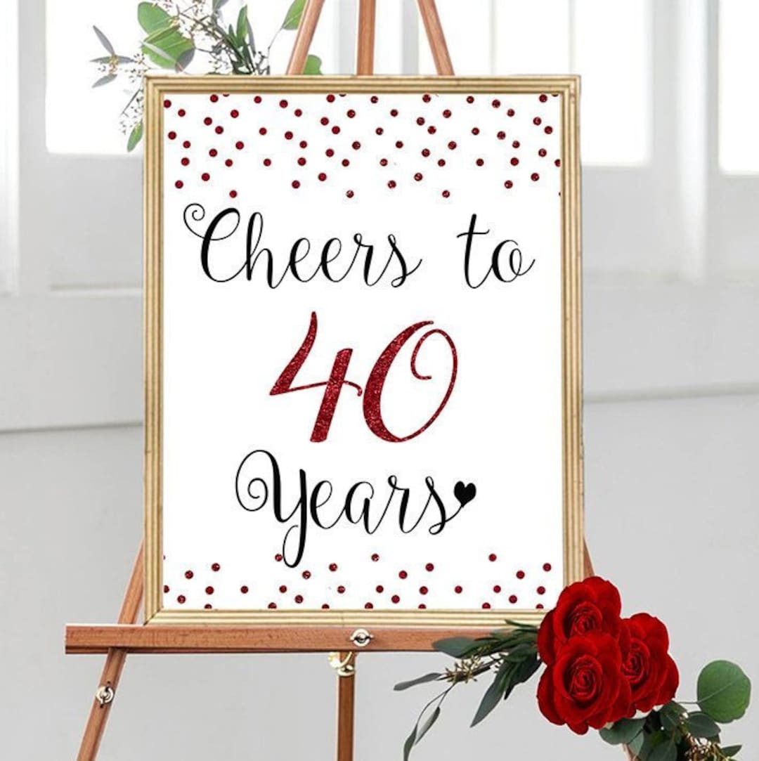 Cheers to 40 Years, 8x10, 11x14, 40th Anniversary Sign, 40th Birthday ...