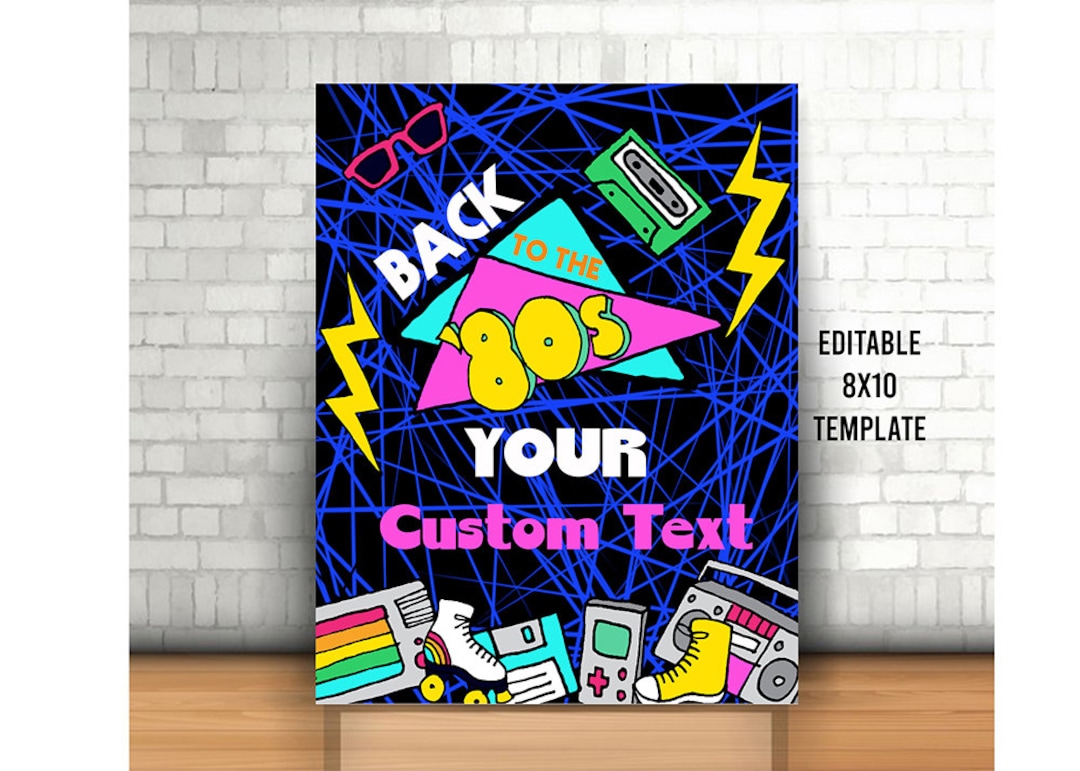 Editable Retro Birthday Party Sign, Printable Retro Decorations, 80s ...