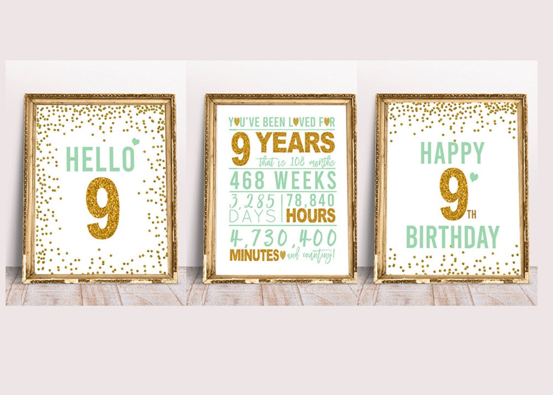 9th Birthday Signs Bundle, Cheers to 9 Years, Happy 9th Birthday, Hello ...