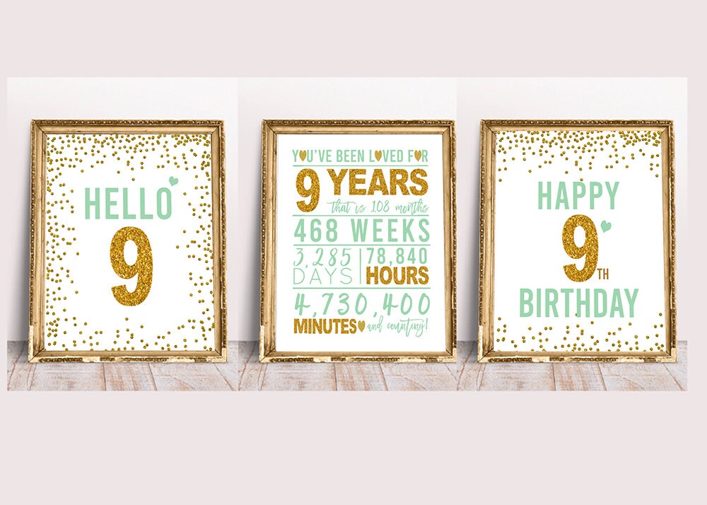 9th Birthday Signs Bundle, Cheers to 9 Years, Happy 9th Birthday, Hello ...