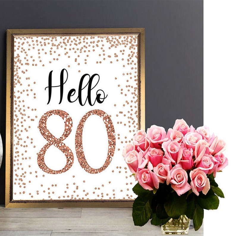 Rose Gold Hello 80 Sign, Cheers to 80 Years, 80th Birthday Sign, 80 and ...
