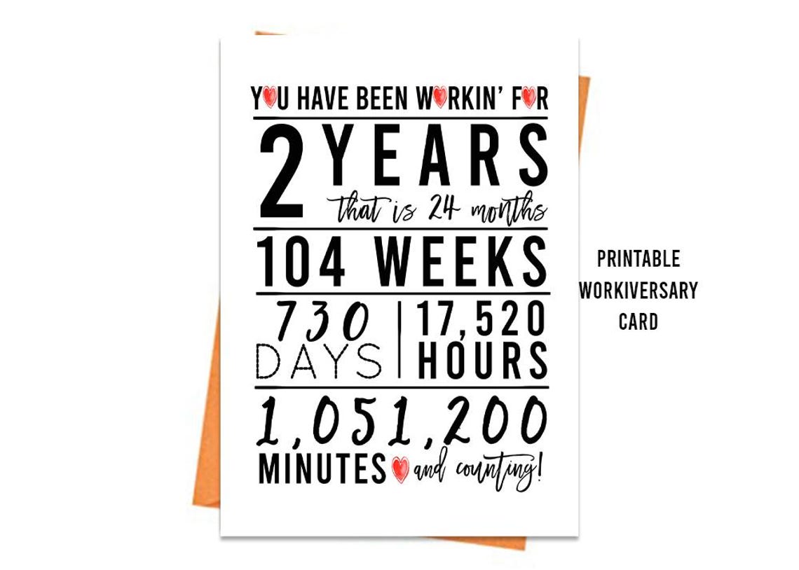2nd Work Anniversary Card, PRINTABLE Anniversary Card, 2nd Workiversary ...