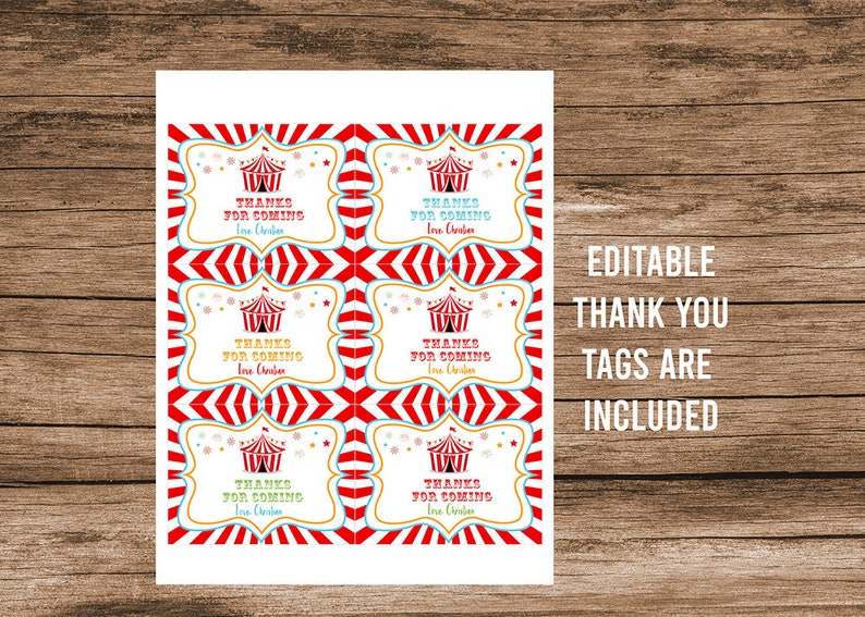 Carnival Birthday Party Printables Thank You Tags Grab A - Etsy