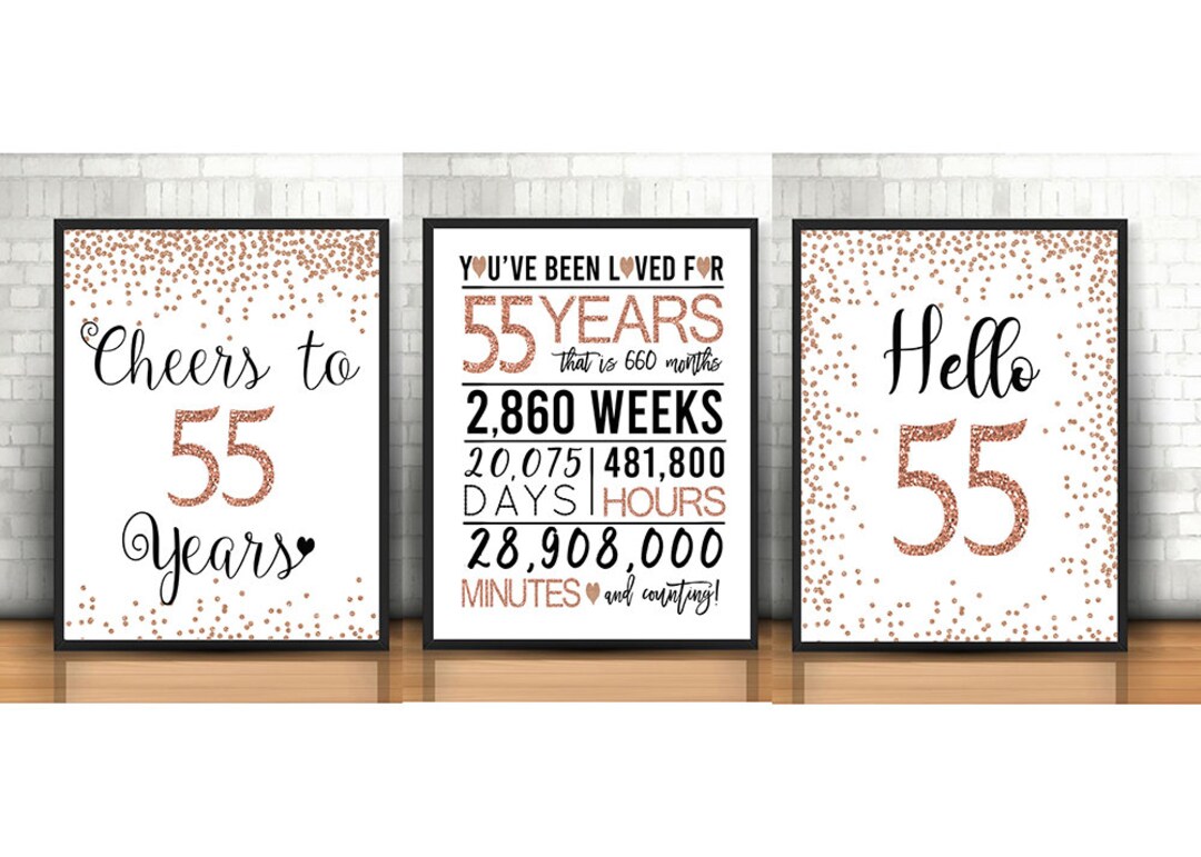 55th Birthday Decoration, 55th Birthday Signs Bundle, Cheers to 55 ...