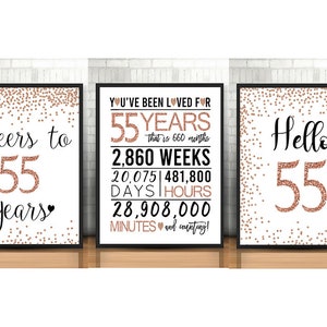 55th Birthday Decoration, 55th Birthday Signs Bundle, Cheers to 55 ...