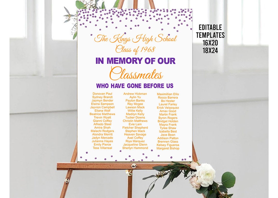 Editable in Memory Sign for Class Reunion, Reunion Memorial Classmates ...