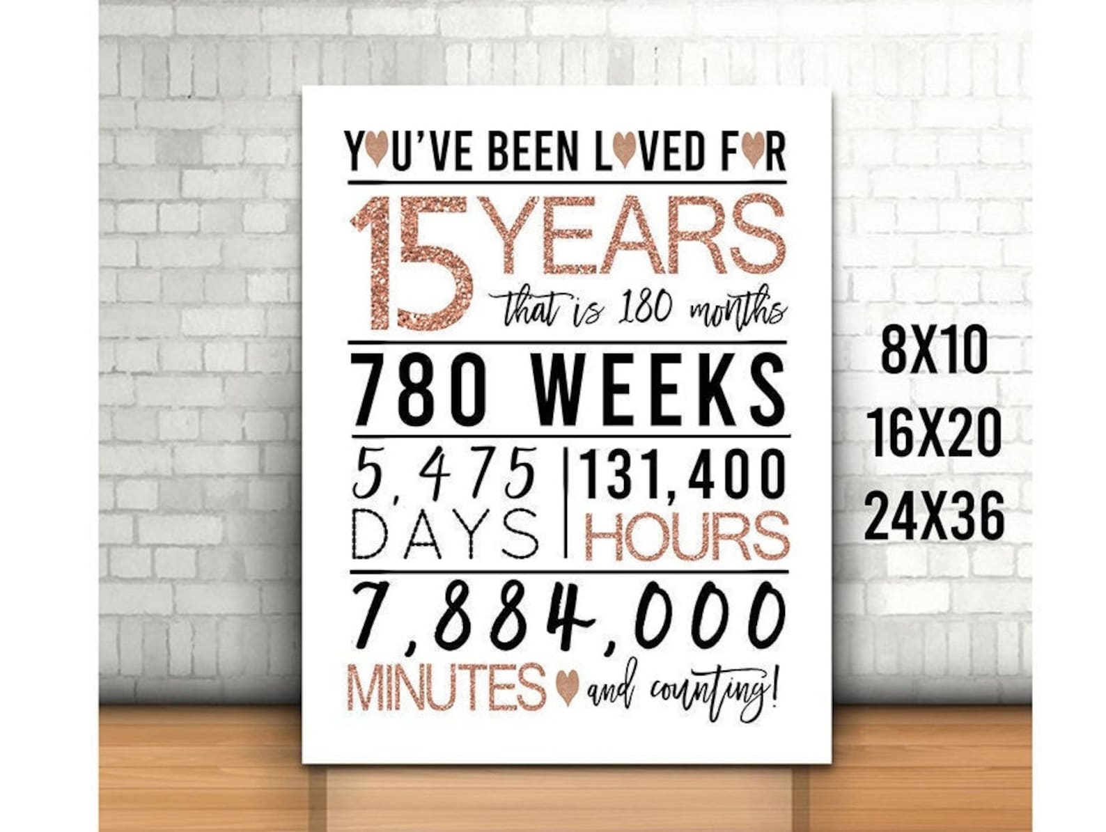 Rose Gold 15th Birthday Sign, You Have Been Loved for 15 Years Sign ...