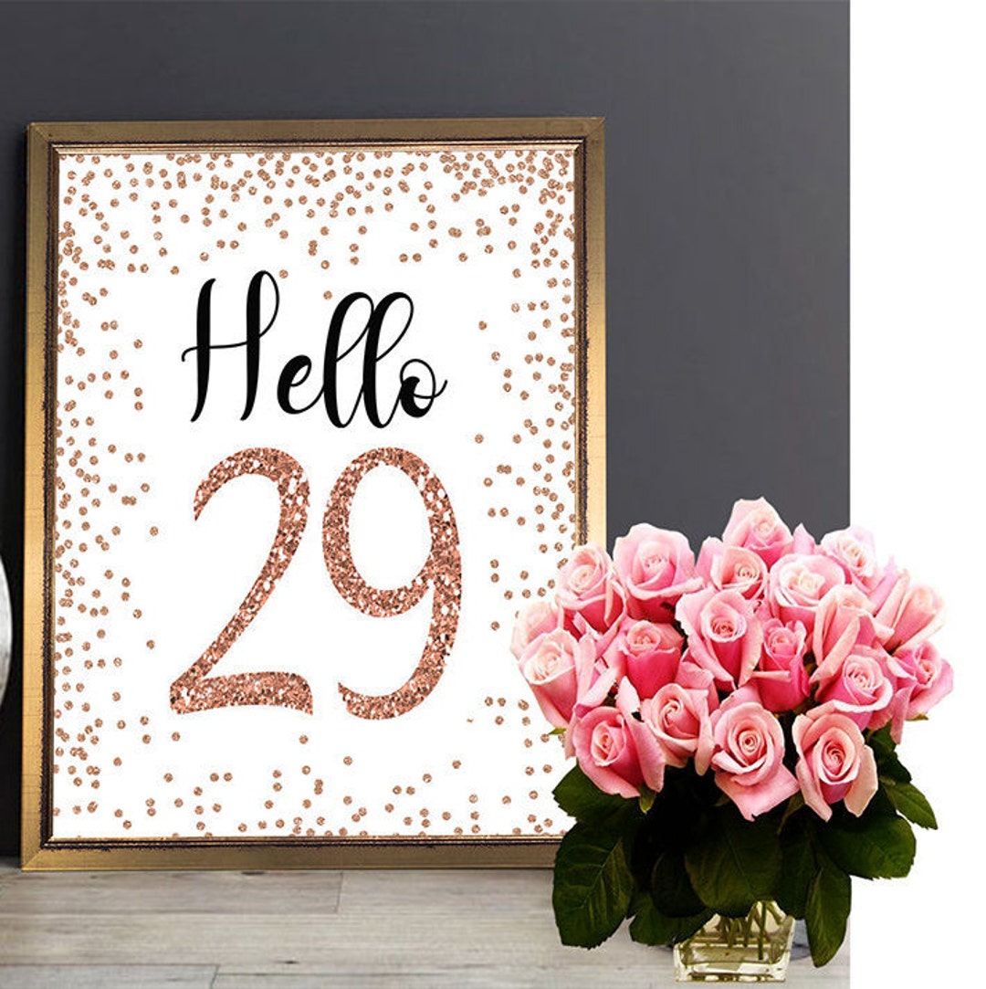 Rose Gold 29th Birthday, Rose Gold Hello 29, Cheers to 29 Years, 29th ...