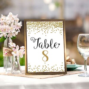 Table Numbers, Printable Table Numbers, Confetti Table Numbers, Gold ...