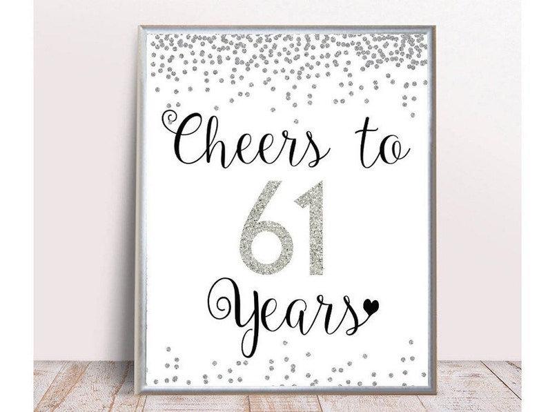Cheers to 61 Years, 61st Birthday Sign, 61st Anniversary Sign, Gold ...