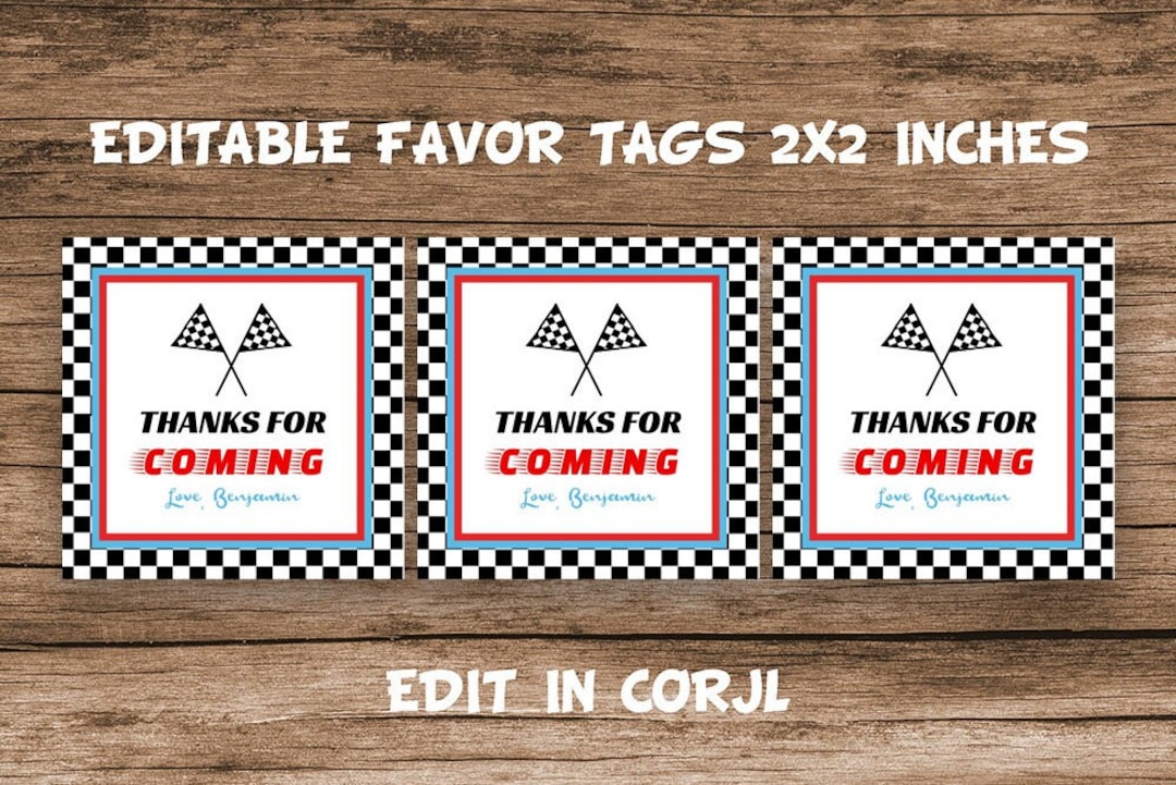 Editable Race Car Birthday Favor Tags, Printable, Racing Car Template ...