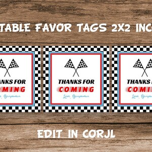 Editable Race Car Birthday Favor Tags, Printable, Racing Car Template, Cars Birthday Decoration ...