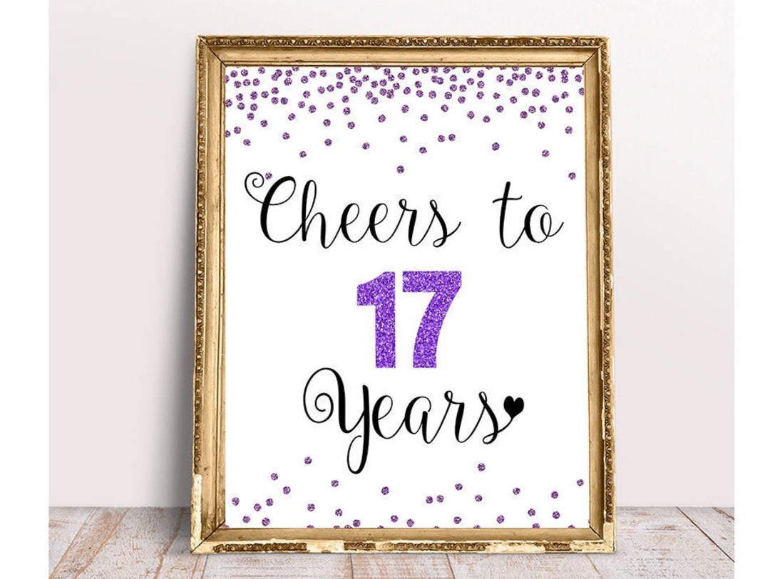 Purple 17th Birthday Sign, Cheers to 17 Years, Purple 17th Bday ...