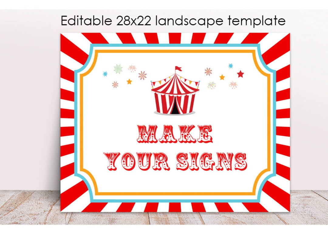 Editable Carnival Party Sign, 22x28, Printable, Circus Tent Sign ...