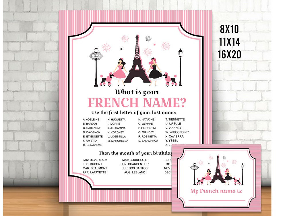 What is Your French Name Sign and Cards, Printable Game, Paris Themed ...