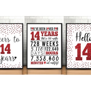 14th Birthday Decoration, 14th Birthday Signs Bundle, Cheers to 14 ...
