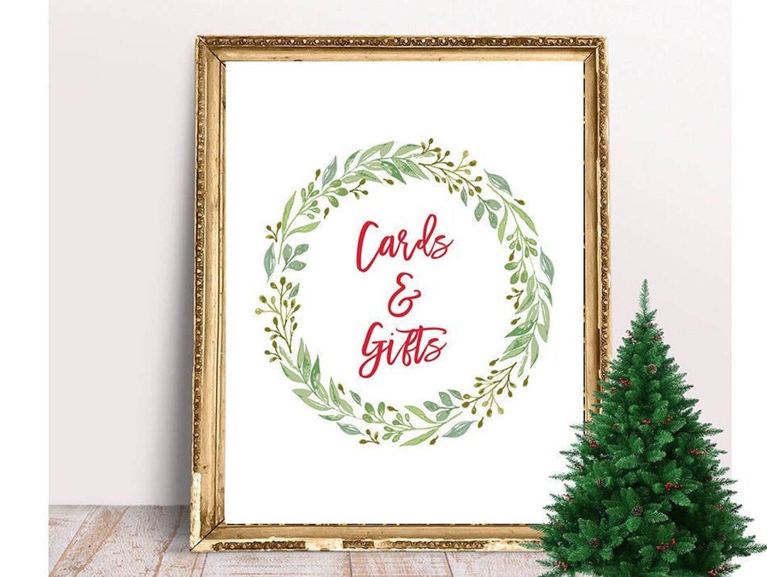 Winter Cards and Gifts Sign Printable Holly Greenery Party Decoration ...