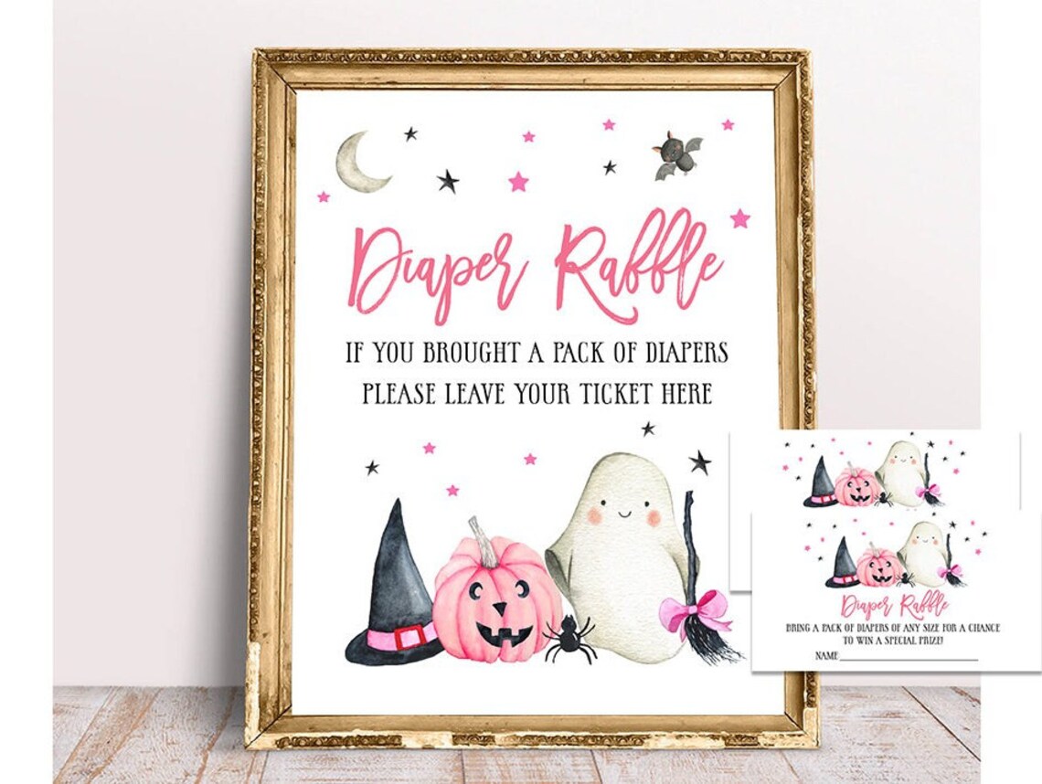 Pink Halloween Baby Shower Halloween Diaper Raffle Sign and | Etsy