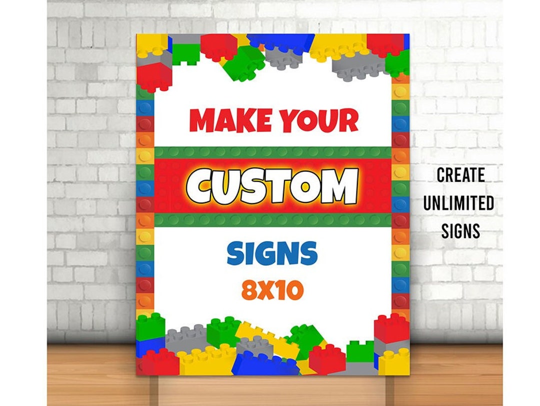 Building Bricks Party Signs, Editable Building Blocks Sign, Printable ...