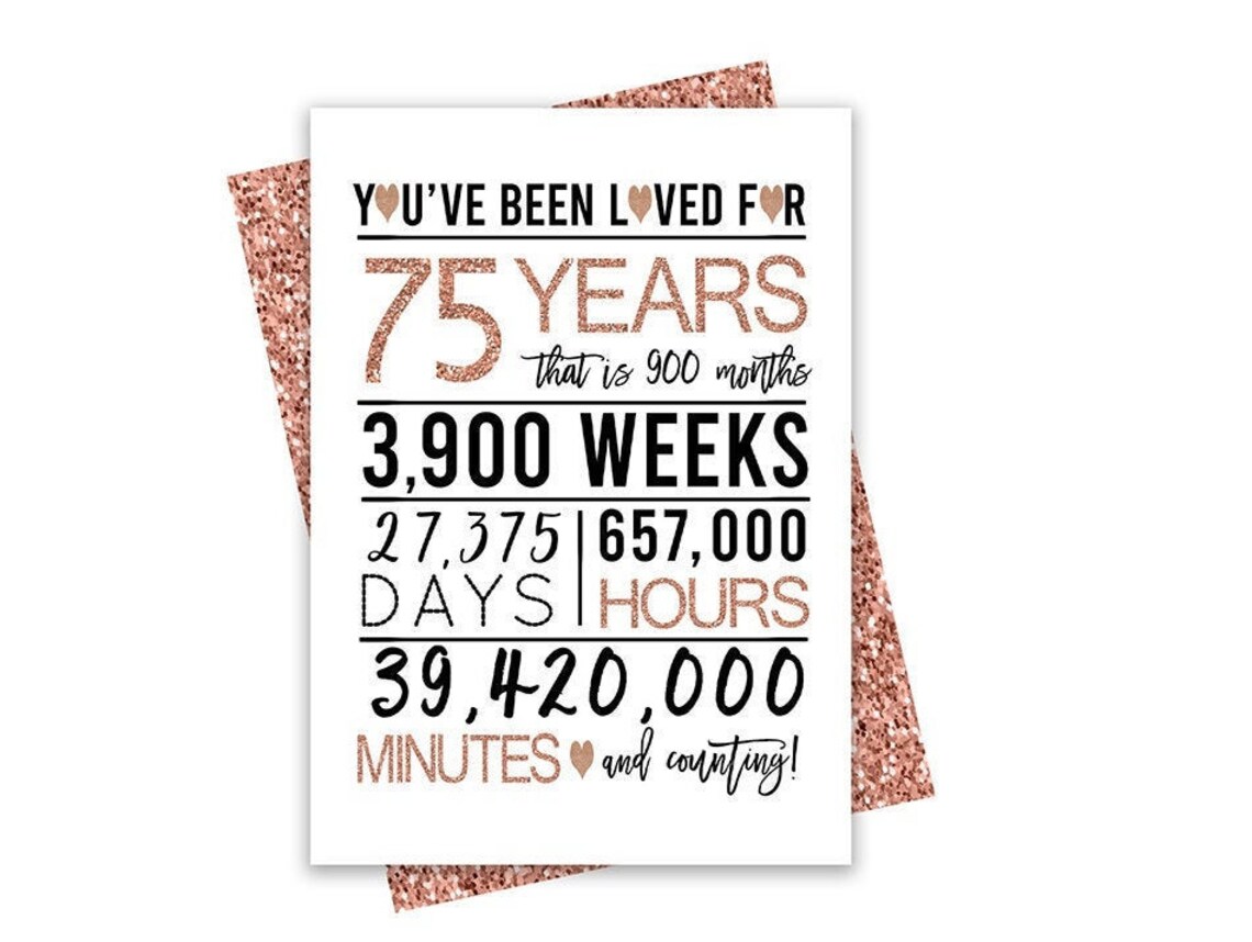 Rose Gold 75th Birthday Card Printable Birthday Card 75th - Etsy Israel
