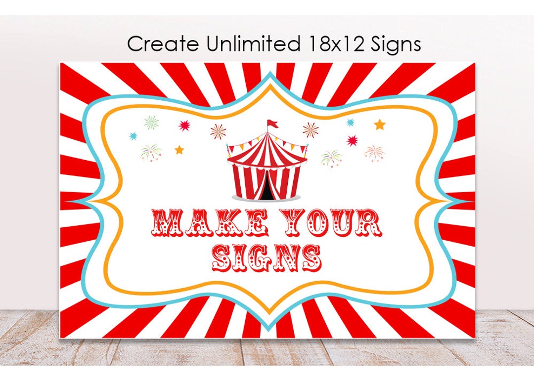 Editable Carnival Party Sign, 18x12 Printable, Circus Tent Template ...