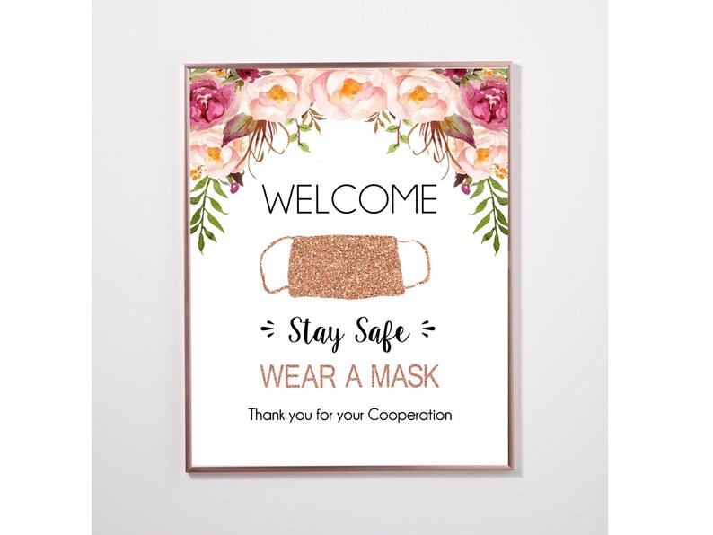 Rose Gold Wear a Mask Welcome Sign Printable 8x10 16x20 - Etsy